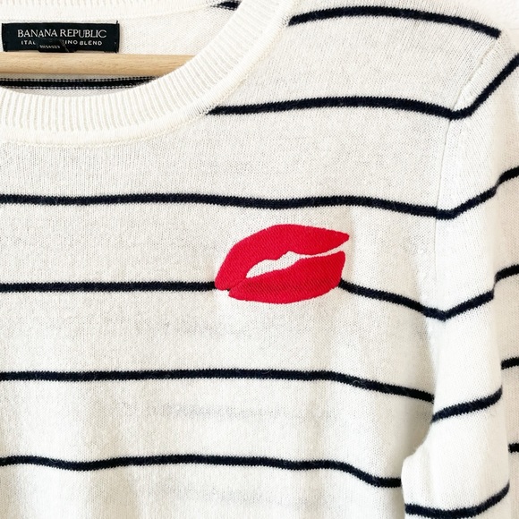Banana Republic | Sweaters | Banana Republic White Striped Lip Kiss ...